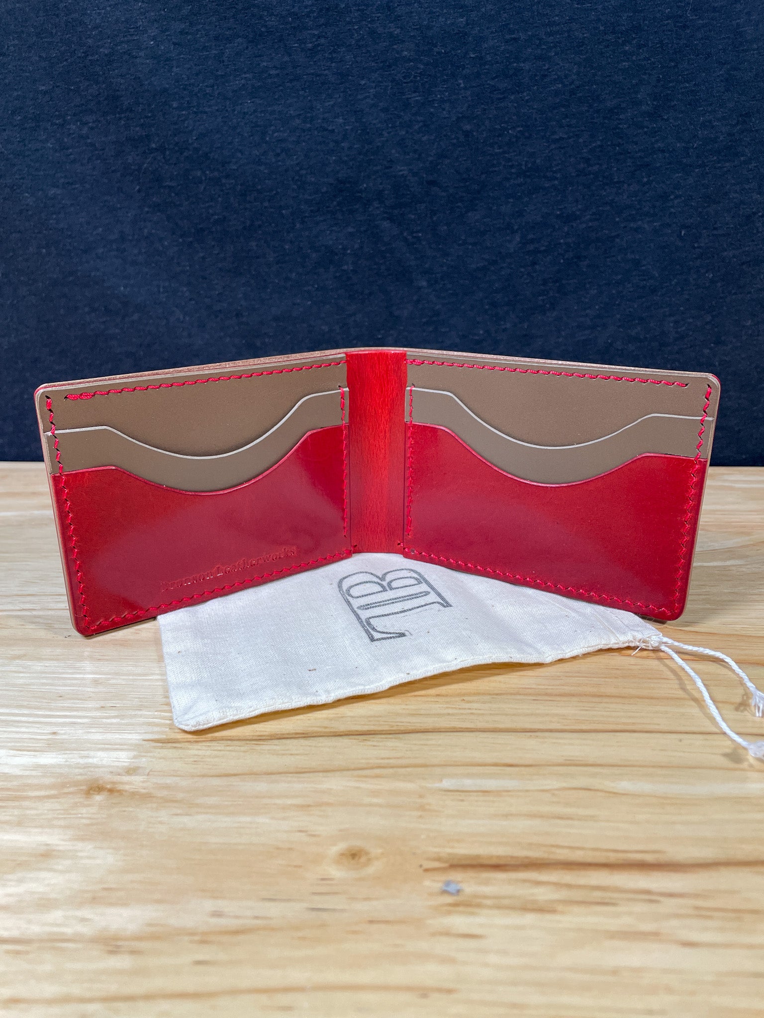 Ruby and Taupe Billfold – Bronson Leatherworks
